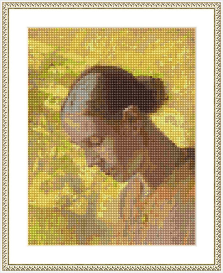 Sypigen i gul stue - Petit point - Farmors broderi