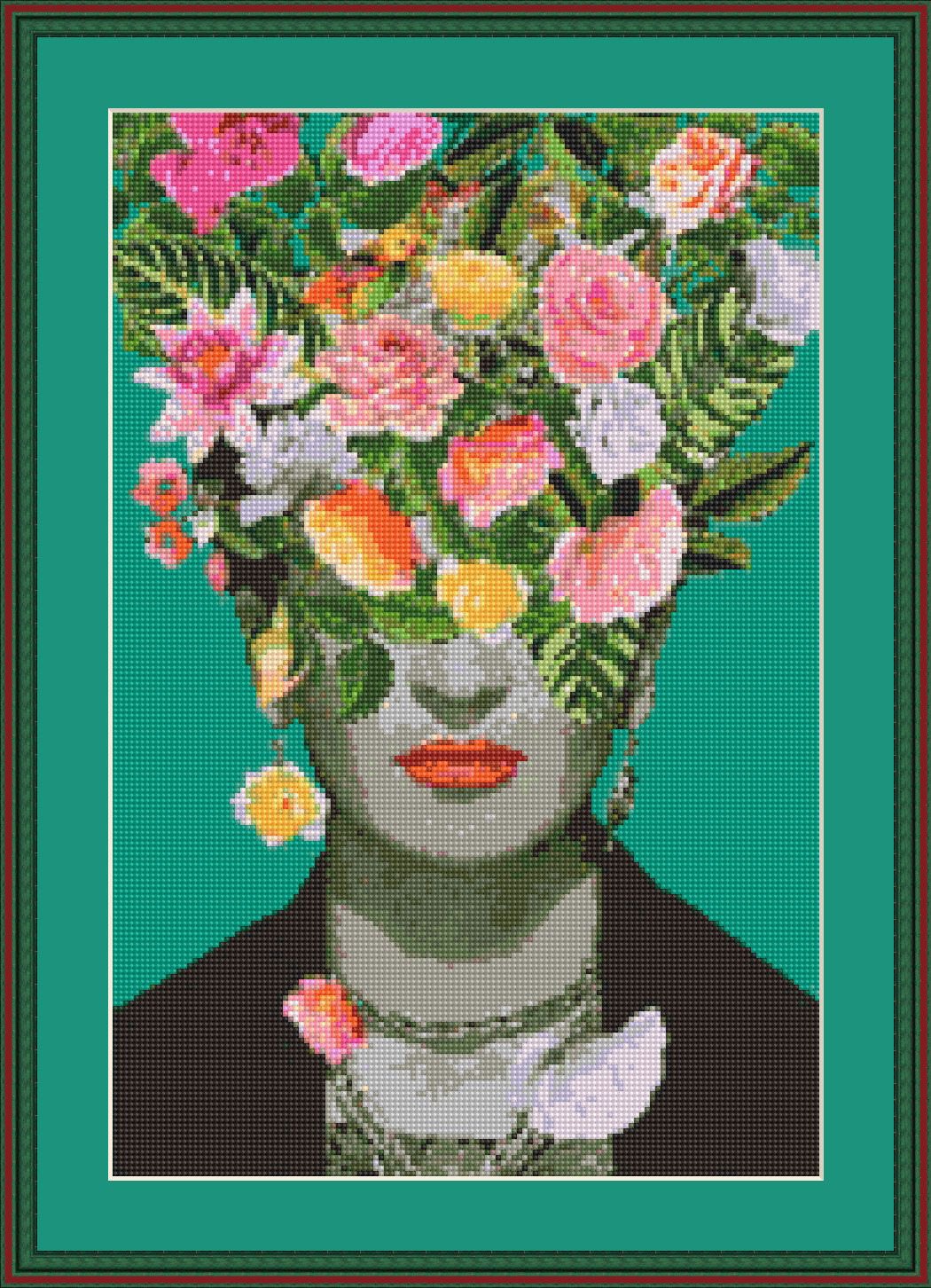 Frida med blomster - Petit point - Farmors broderi